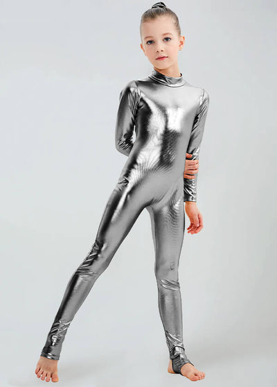 Speerise Girls Shiny Metallic Long Sleeve Unitard