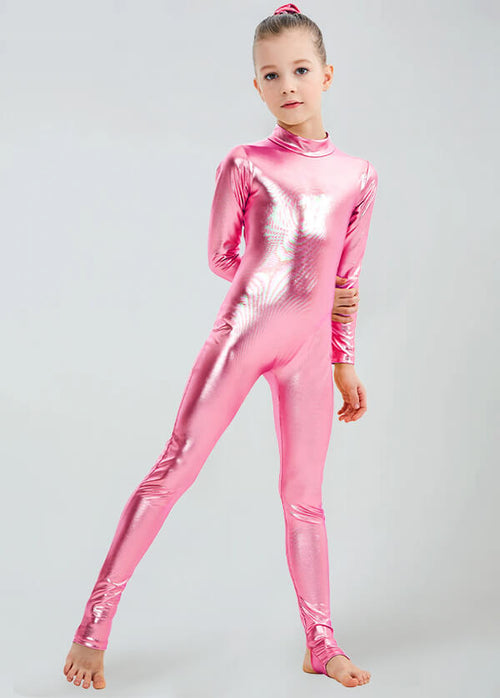 Speerise Girls Shiny Metallic Long Sleeve Unitard