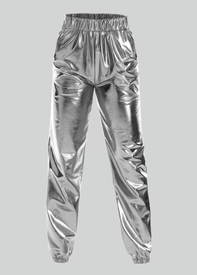 Men's Shiny Metallic Party Pants - 70s Disco Costume Trousers with Pockets