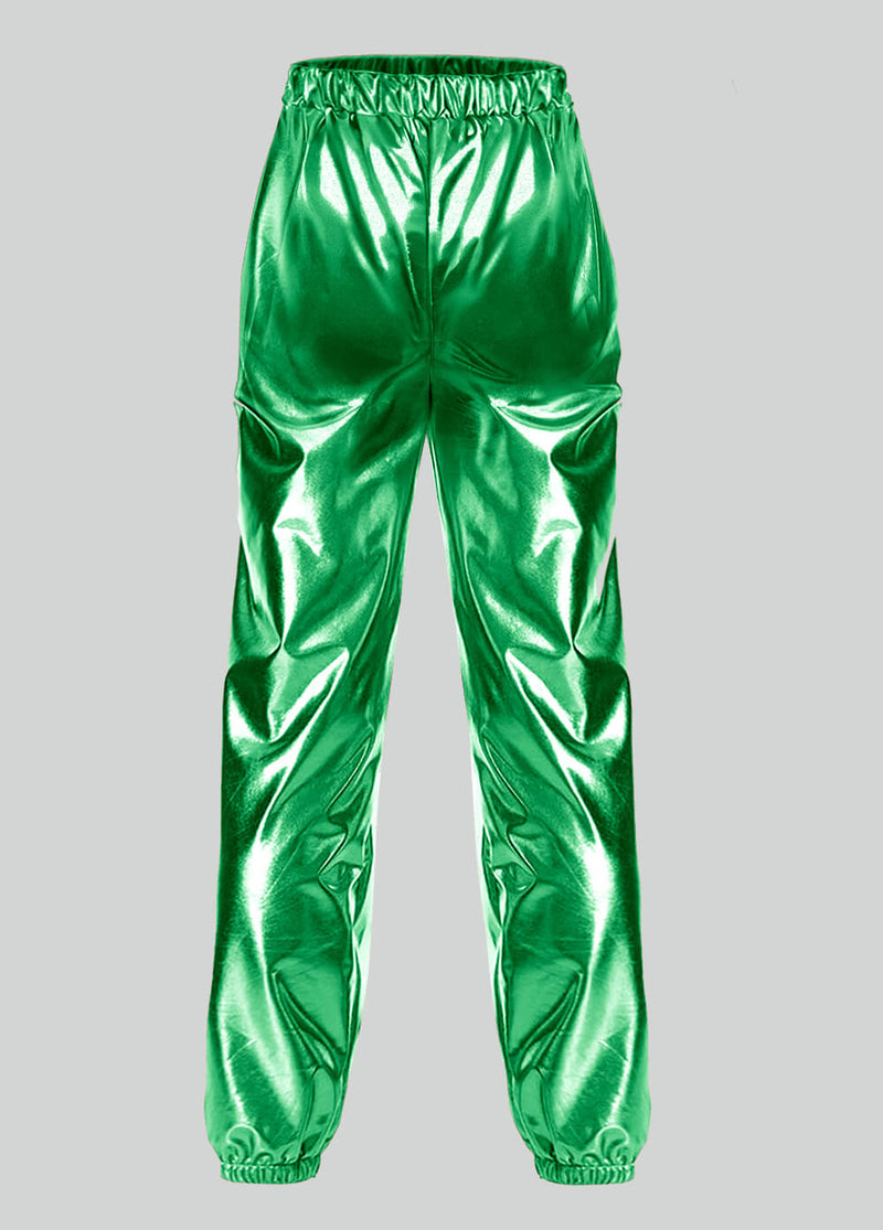 Men's Shiny Metallic Party Pants - 70s Disco Costume Trousers with Pockets