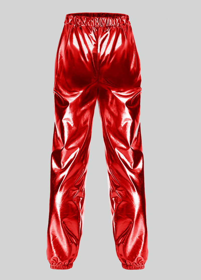 Men's Shiny Metallic Party Pants - 70s Disco Costume Trousers with Pockets