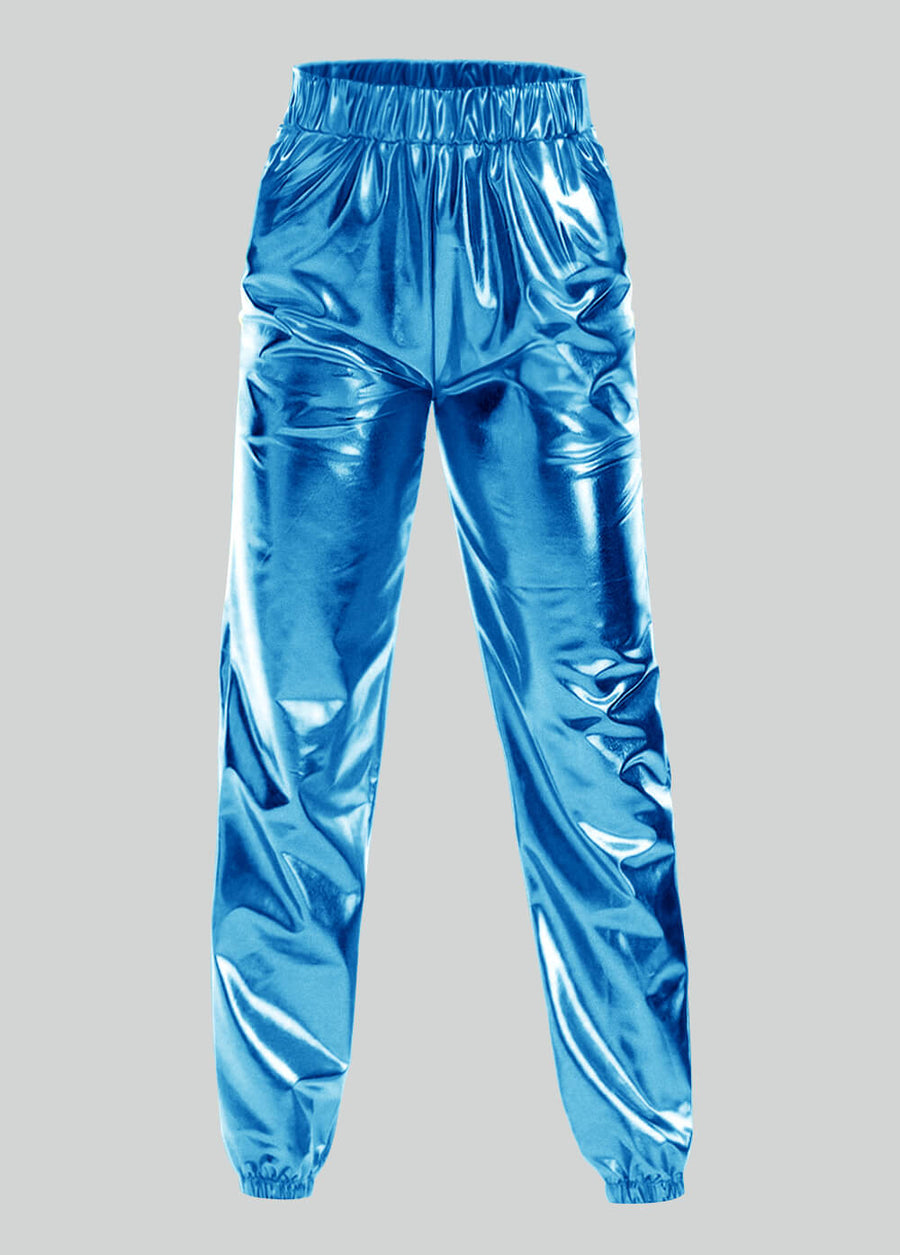 Men's Shiny Metallic Party Pants - 70s Disco Costume Trousers with Pockets