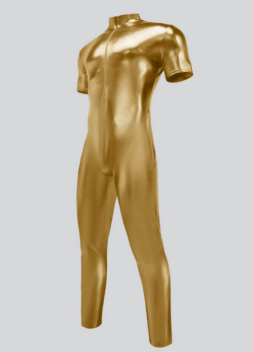 Mens Short Sleeve Futuristic Shiny Metallic Unitard