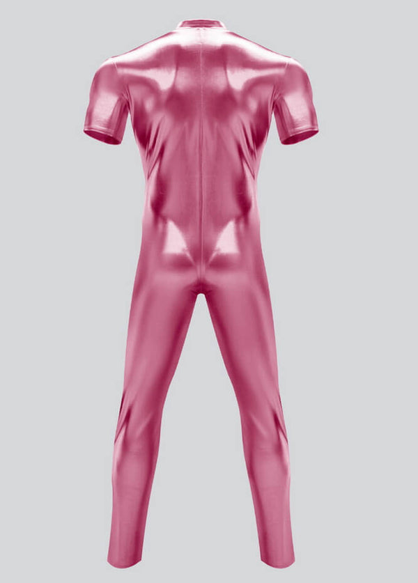 Mens Short Sleeve Futuristic Shiny Metallic Unitard