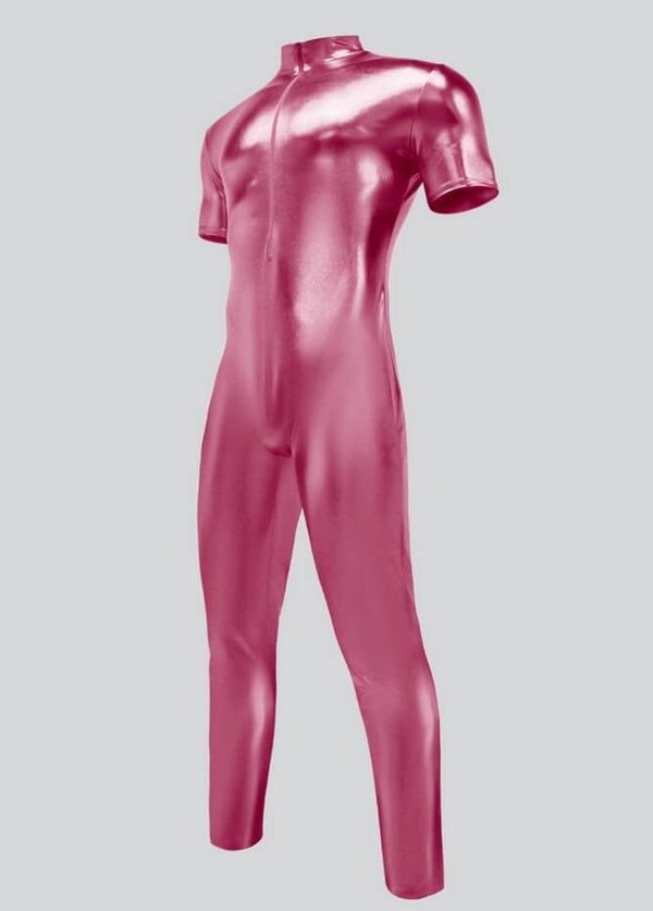 Mens Short Sleeve Futuristic Shiny Metallic Unitard