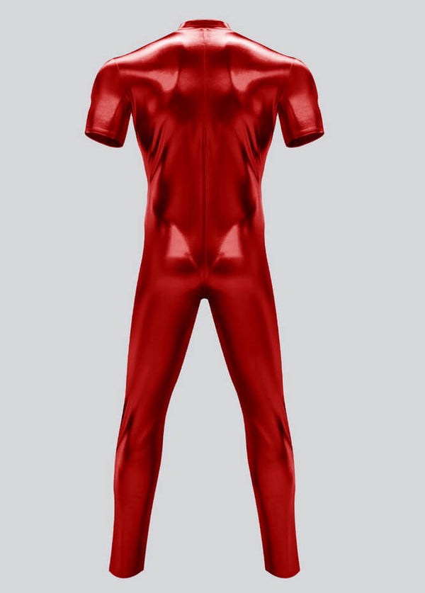 Mens Short Sleeve Futuristic Shiny Metallic Unitard