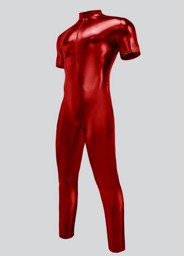 Mens Short Sleeve Futuristic Shiny Metallic Unitard