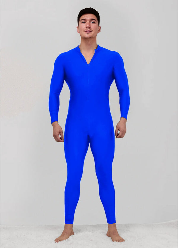 Mens Zip Front Spandex Long Sleeve Unitard