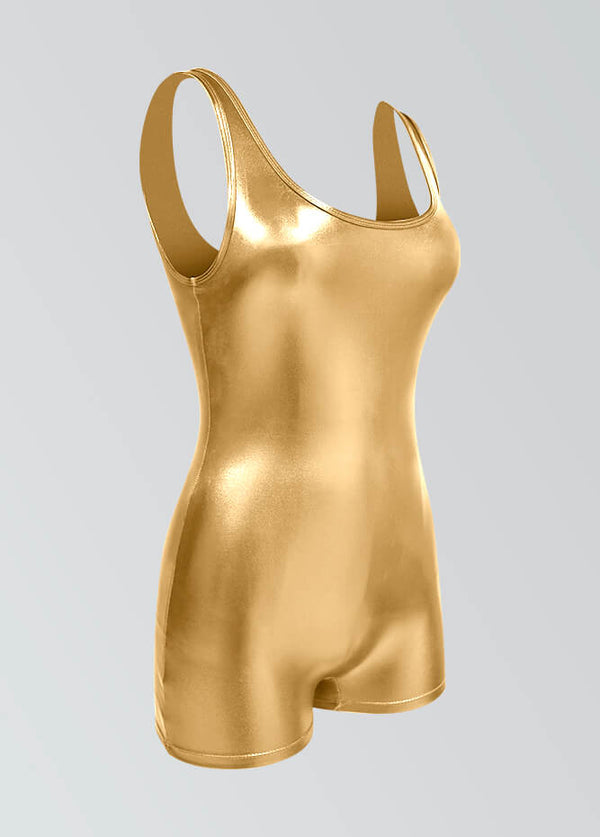 Womens Shiny Metallic Tank Short Unitard