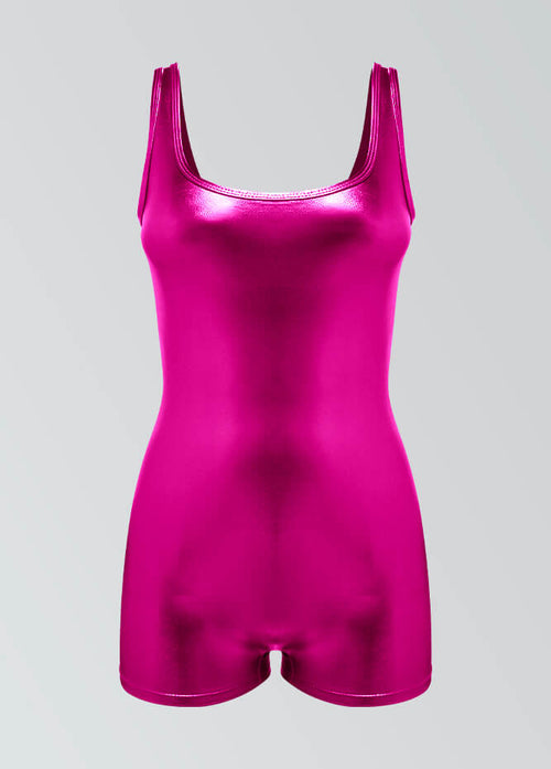 Womens Shiny Metallic Tank Short Unitard