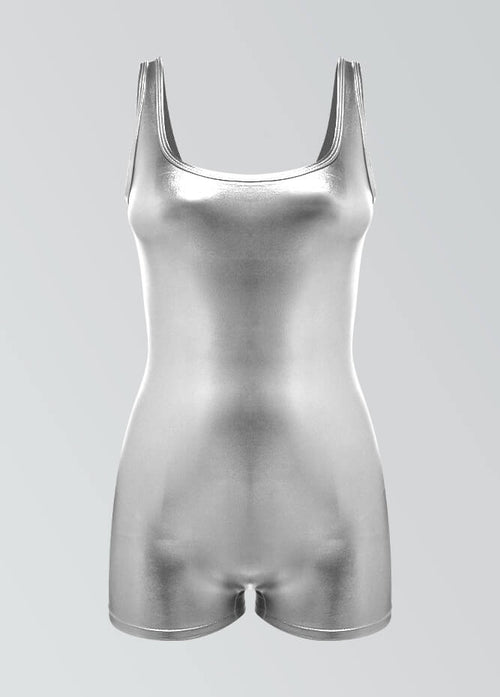 Womens Shiny Metallic Tank Short Unitard