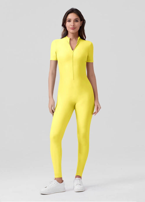 Womens Short Sleeve Zip Front Unitard