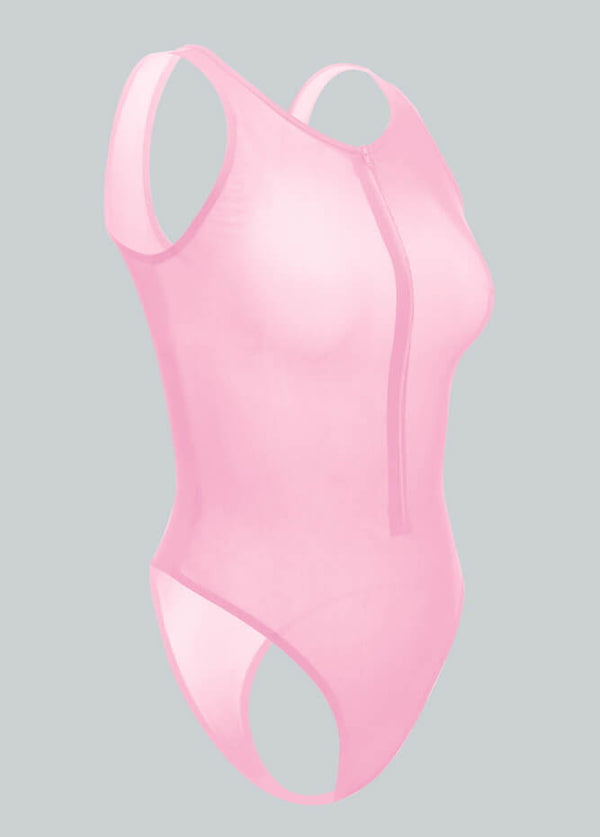 Womens Sleeveless Zip Front Sheer Mesh Bodysuit